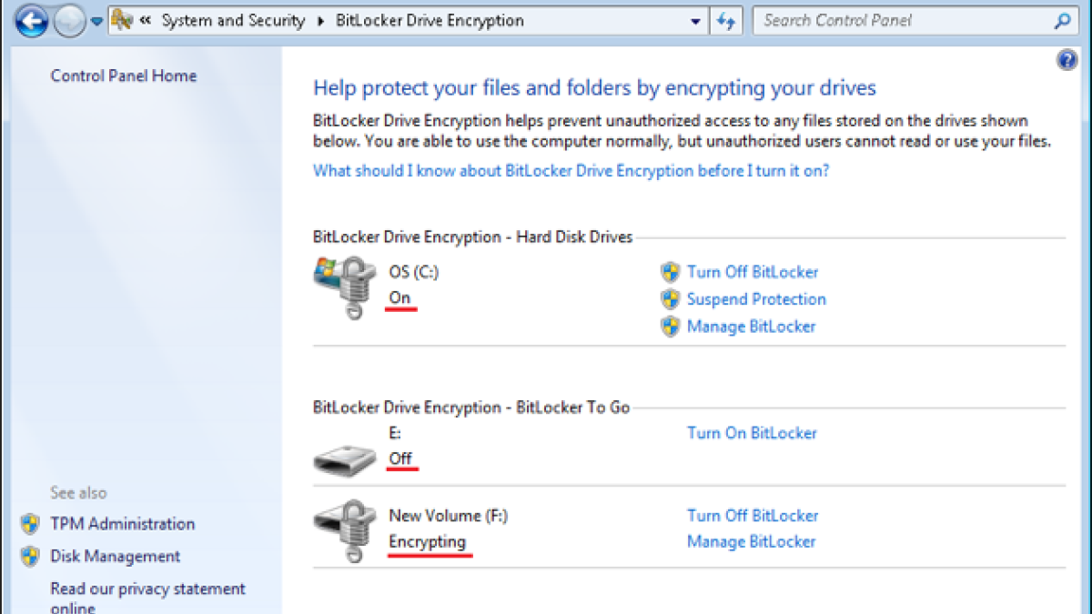 Checking Bitlocker Status Information Security